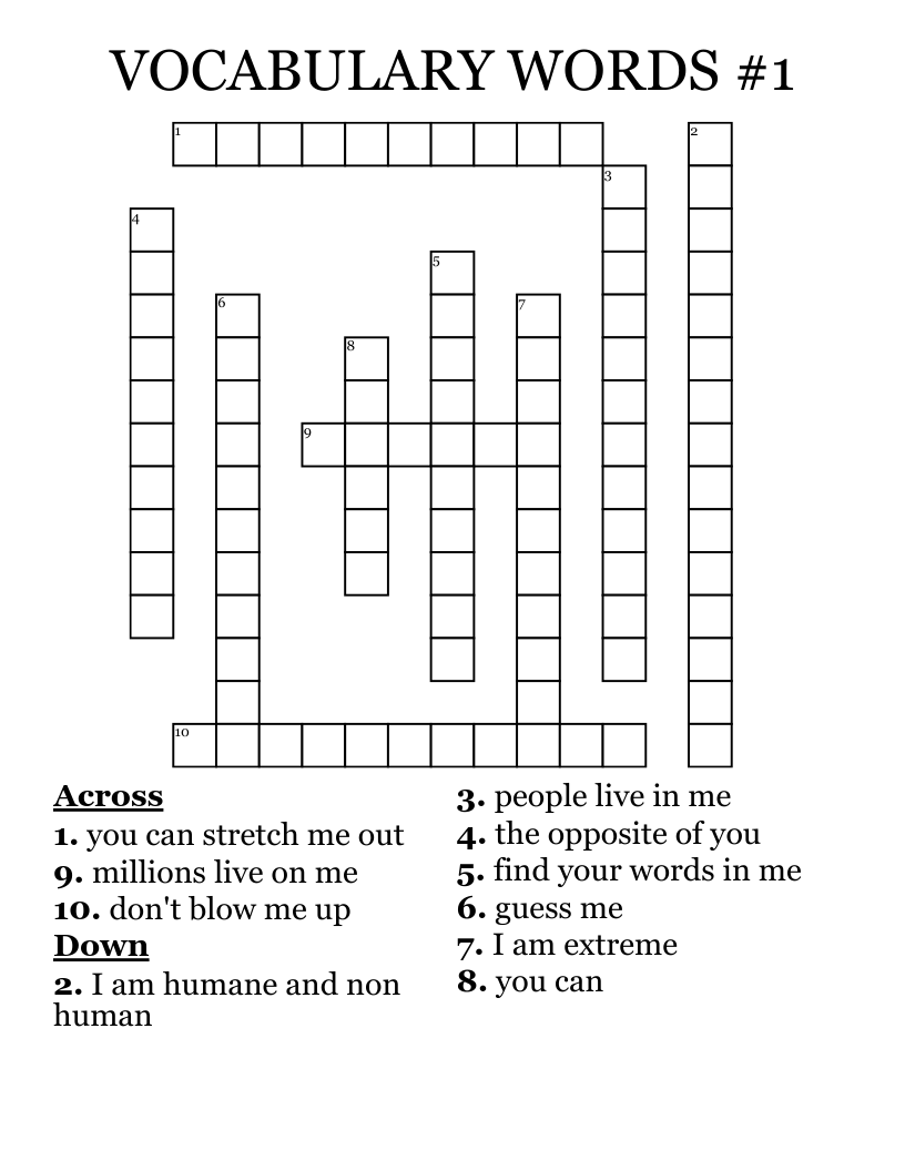 VOCABULARY WORDS #1 Crossword - WordMint