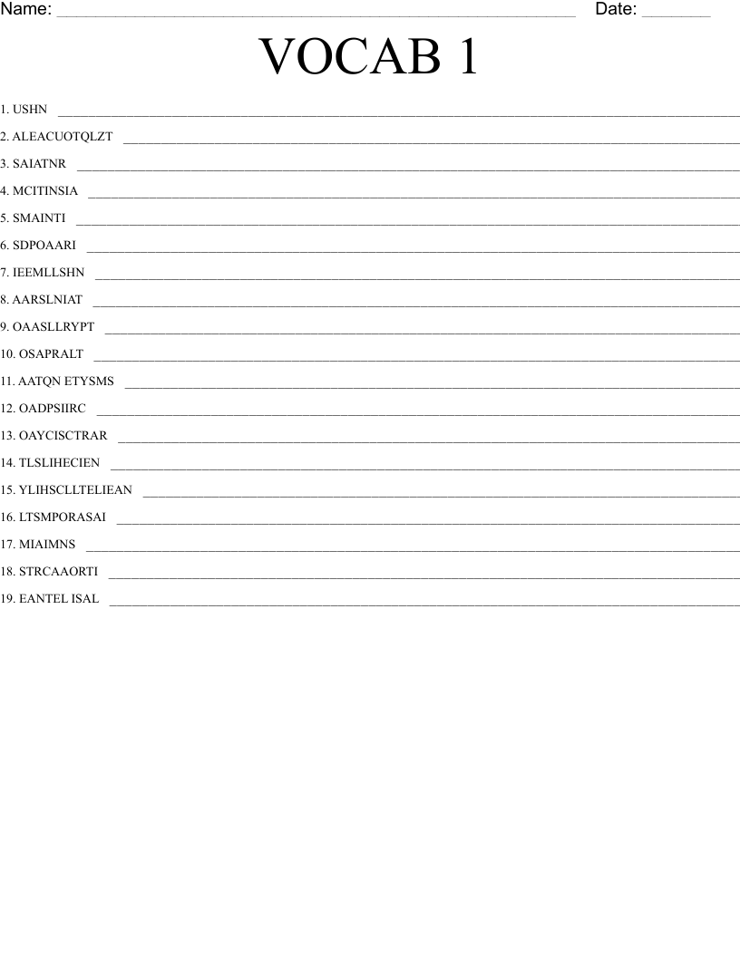 VOCAB 1 Word Scramble - WordMint