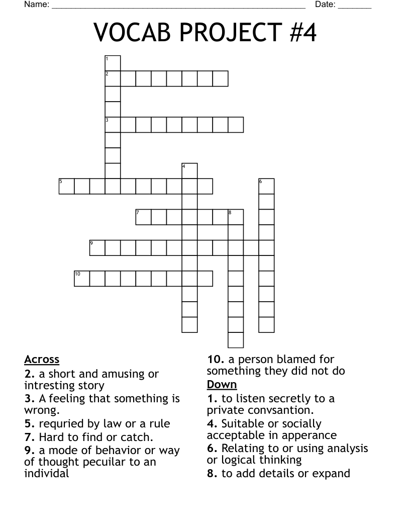 VOCAB PROJECT #4 Crossword - WordMint