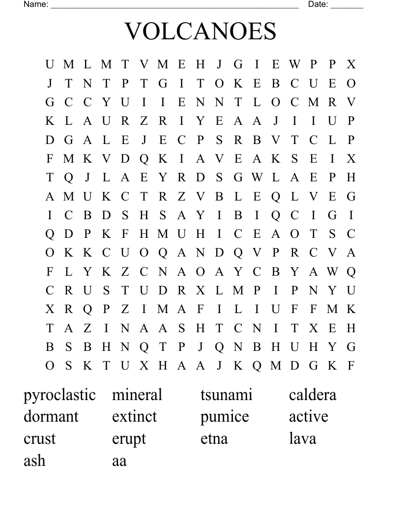 VOLCANOES Word Search - WordMint