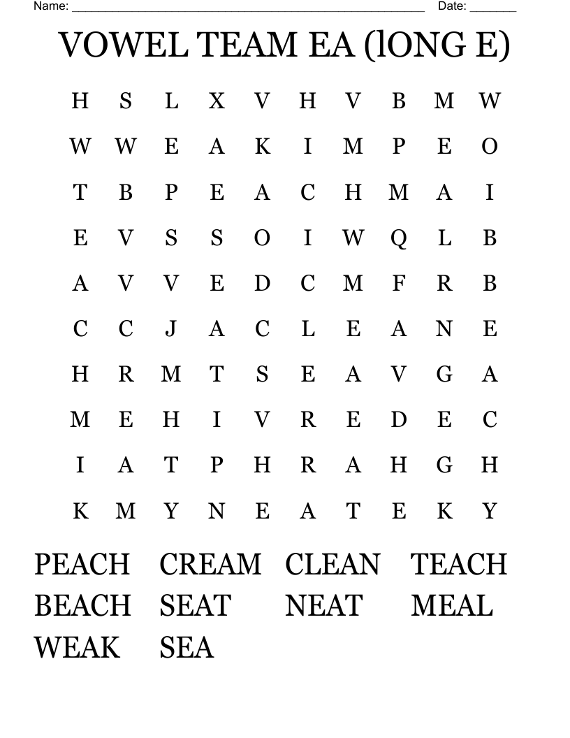 VOWEL TEAM EA lONG E Word Search WordMint