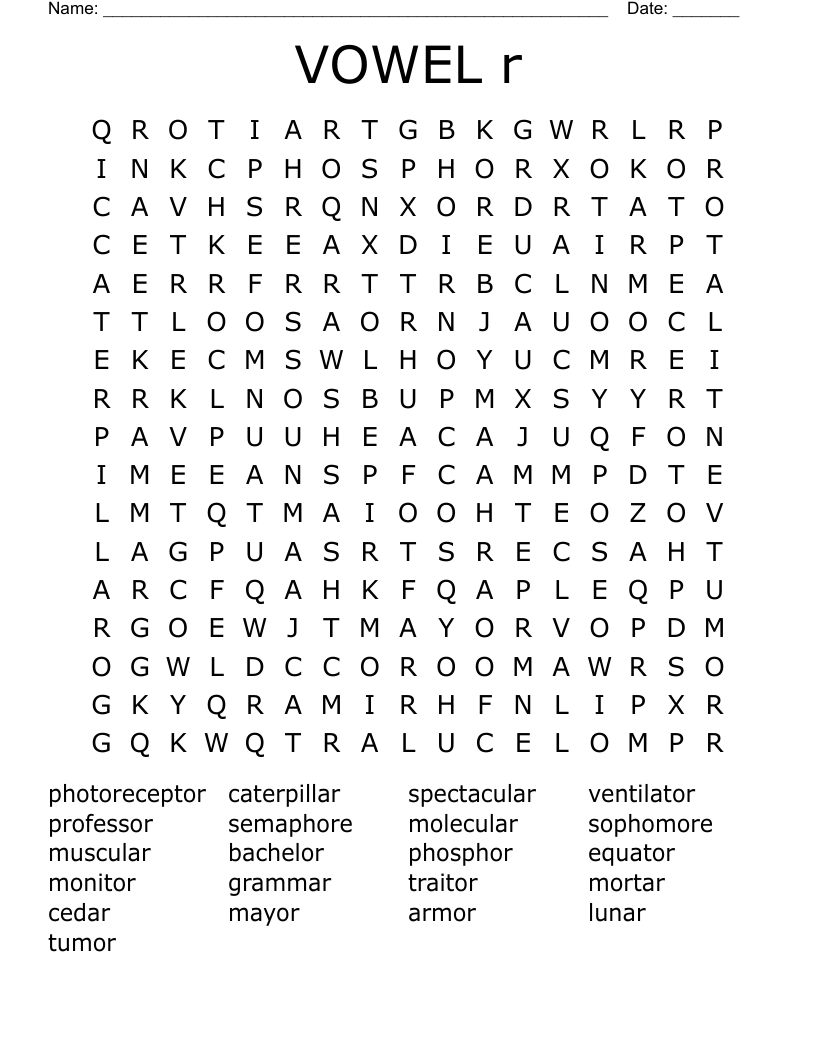 VOWEL r Word Search - WordMint
