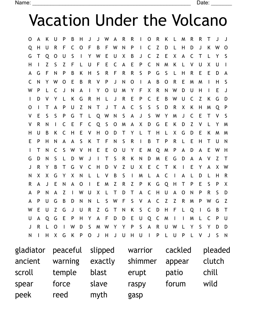 Vacation Under the Volcano Word Search - WordMint