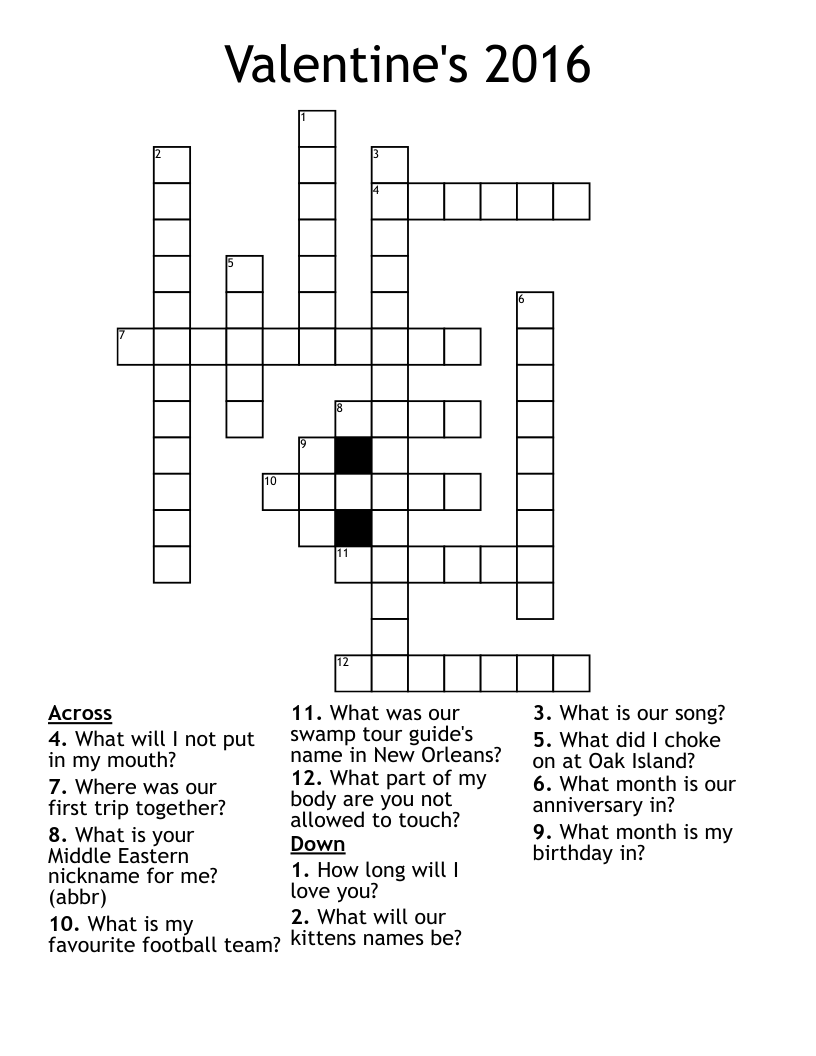 Valentine's 2016 Crossword - WordMint