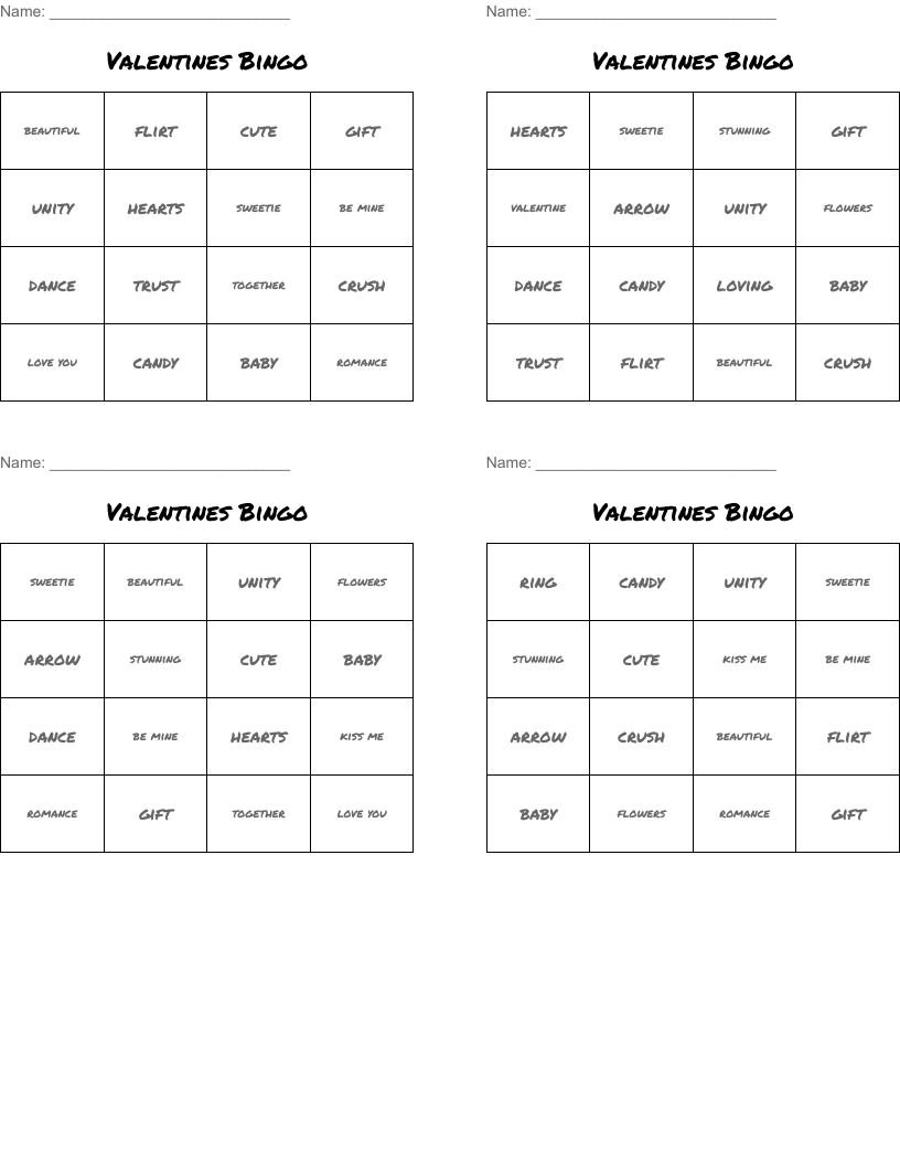 Valentines Bingo - WordMint
