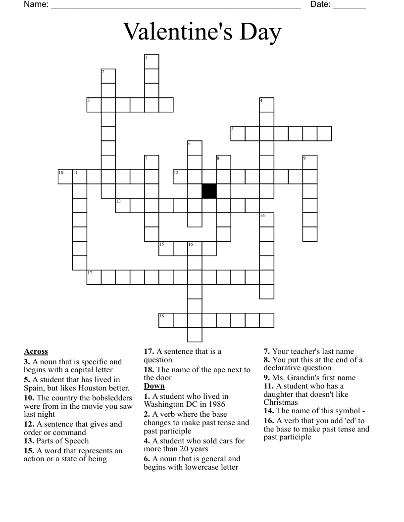 Valentine's Day Crossword - WordMint