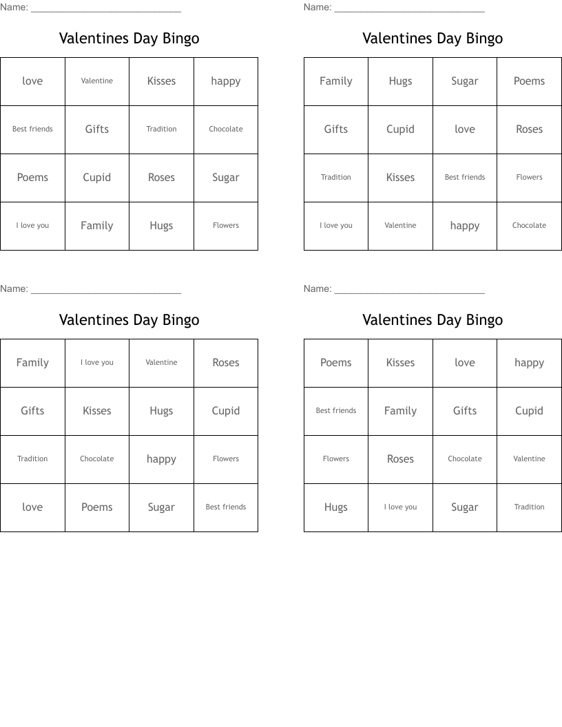 Valentines Day Bingo - WordMint
