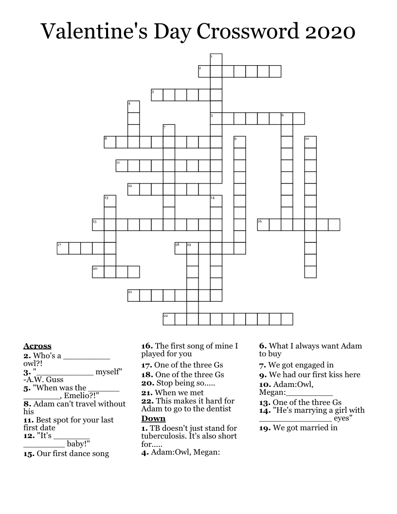 Valentine's Day Crossword 2020 - WordMint
