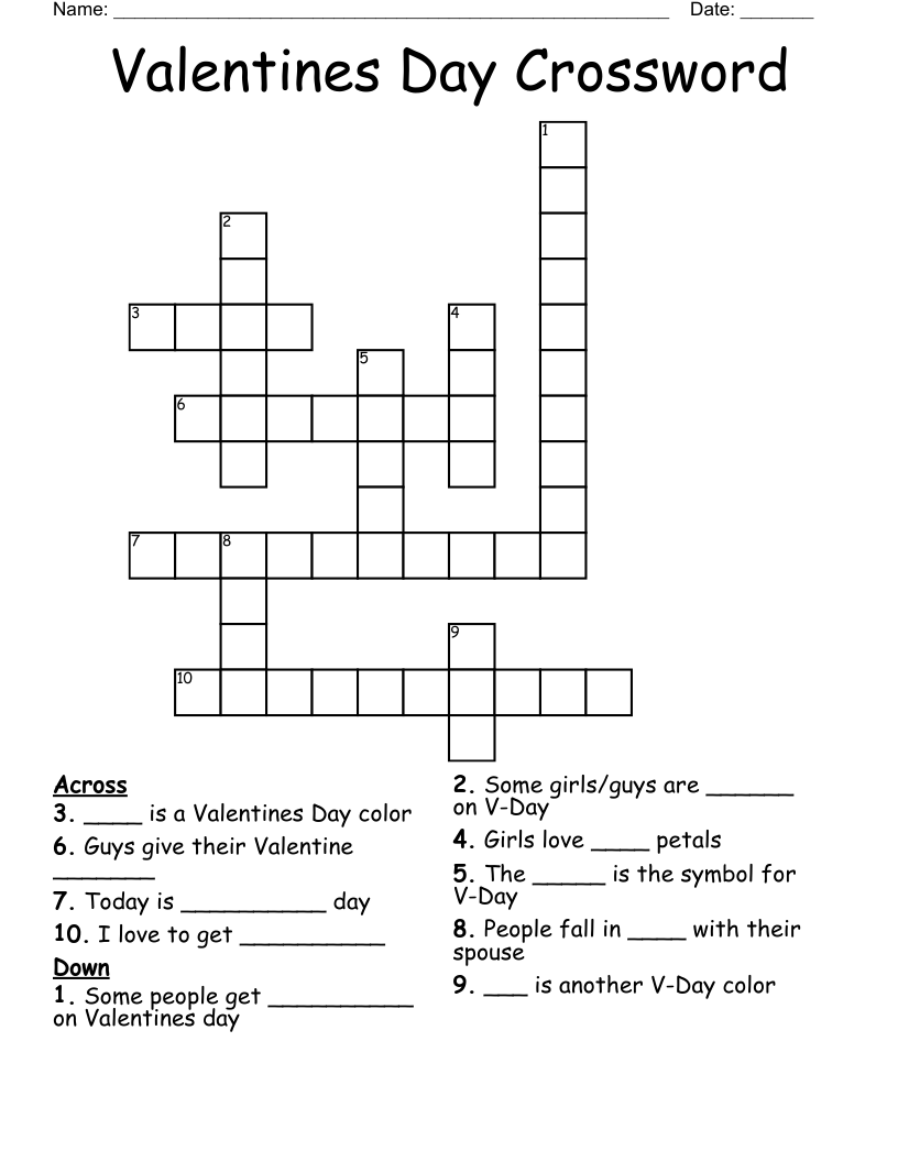 Valentines Day Crossword - WordMint