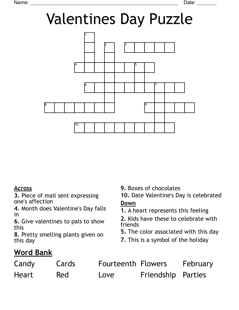 Valentines Day Puzzle Crossword - WordMint