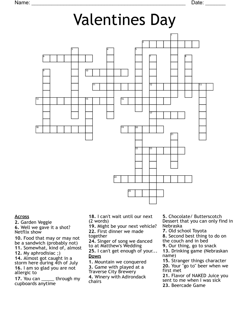 Valentines Day Crossword - WordMint