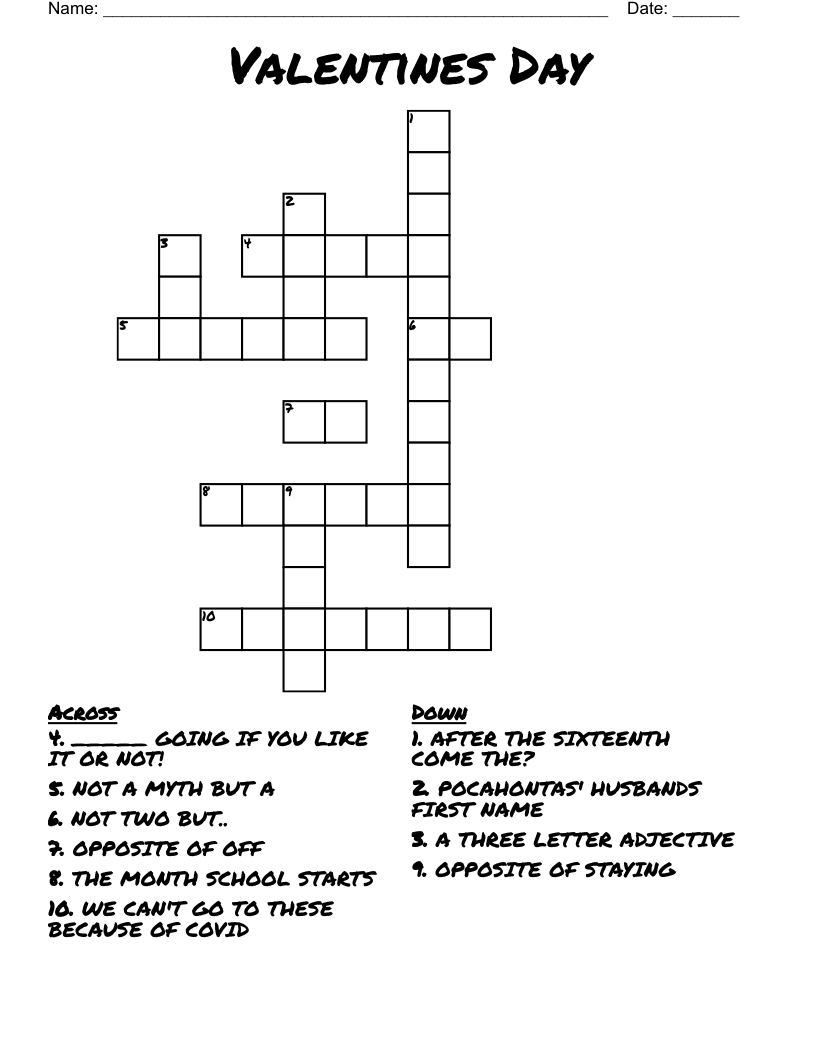 Valentines Day Crossword - WordMint