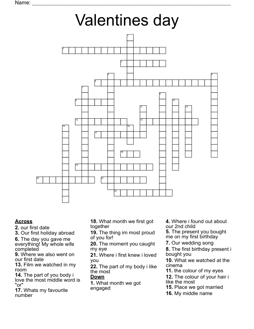 Valentines day Crossword - WordMint