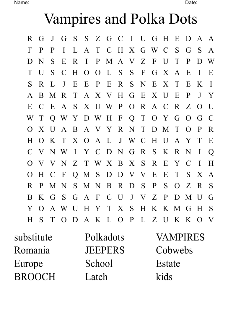 Vampires and Polka Dots Word Search - WordMint