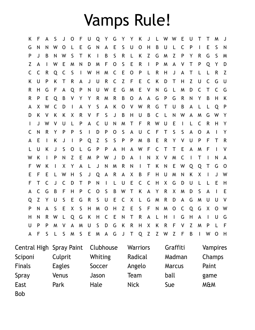Vamps Rule! Word Search - WordMint