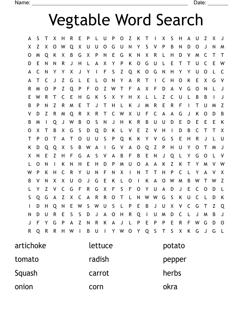 Vegtable Word Search - WordMint