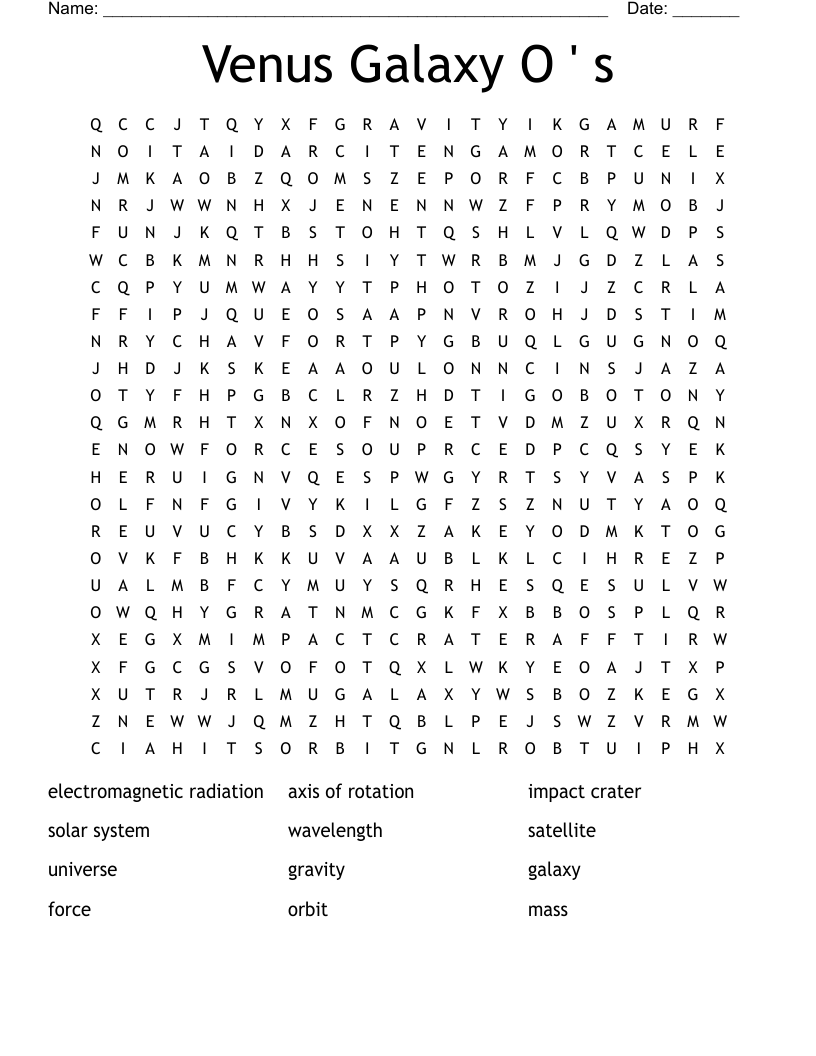 Venus Galaxy O ' s Word Search - WordMint