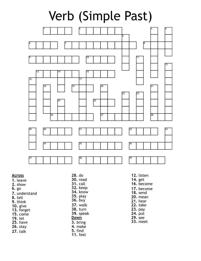 Verb Simple Past Crossword WordMint