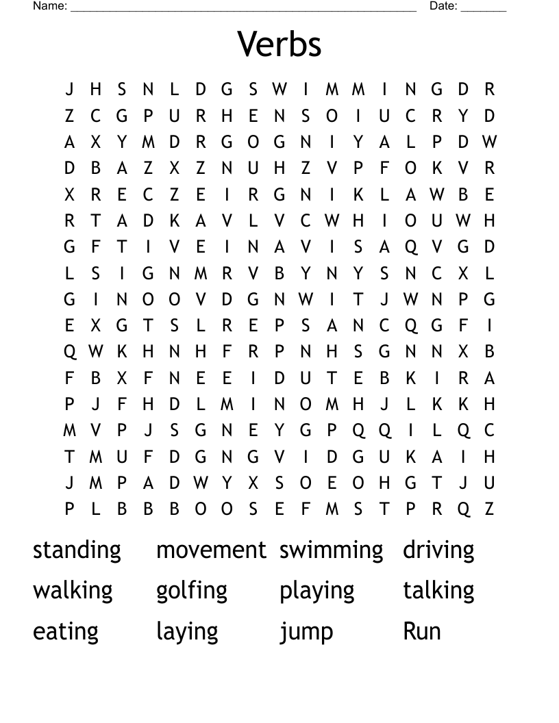 Verbs Word Search - WordMint