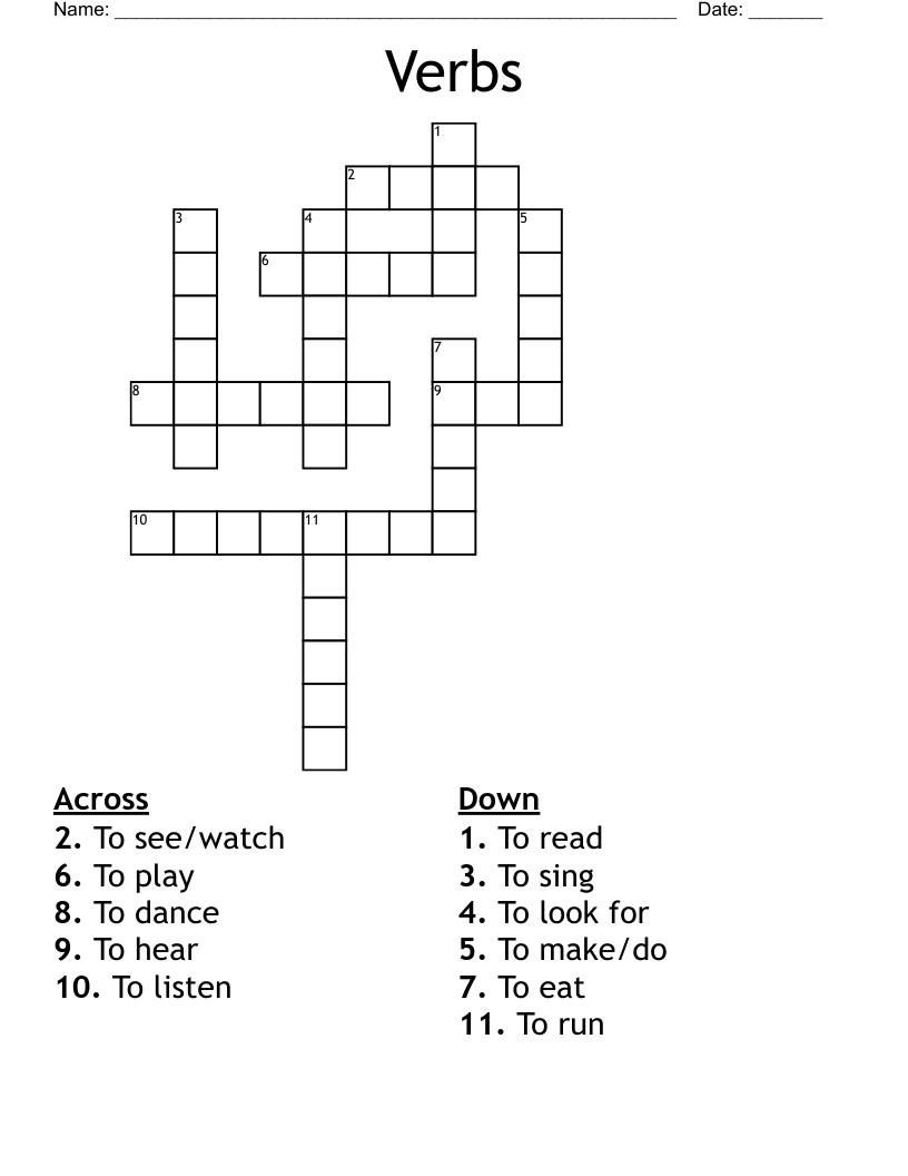 Verbs Crossword - WordMint