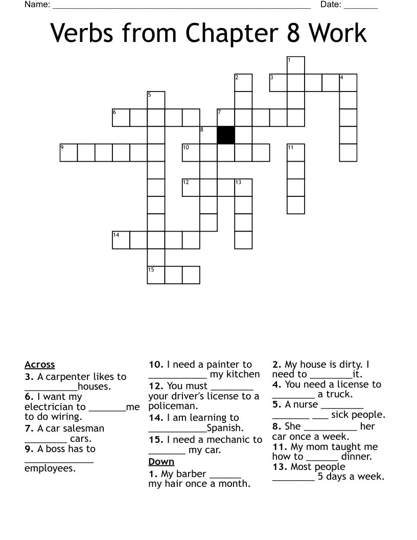 Verbs from Chapter 8 Work Crossword - WordMint