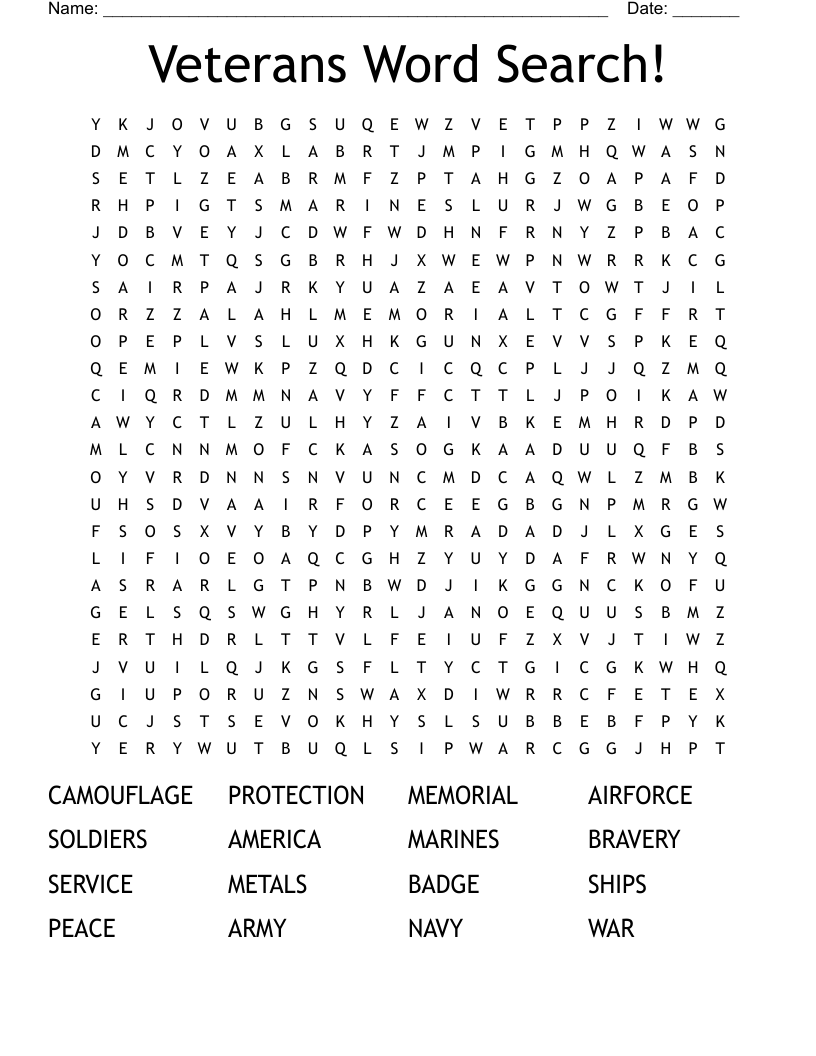 Veterans Word Search! - WordMint