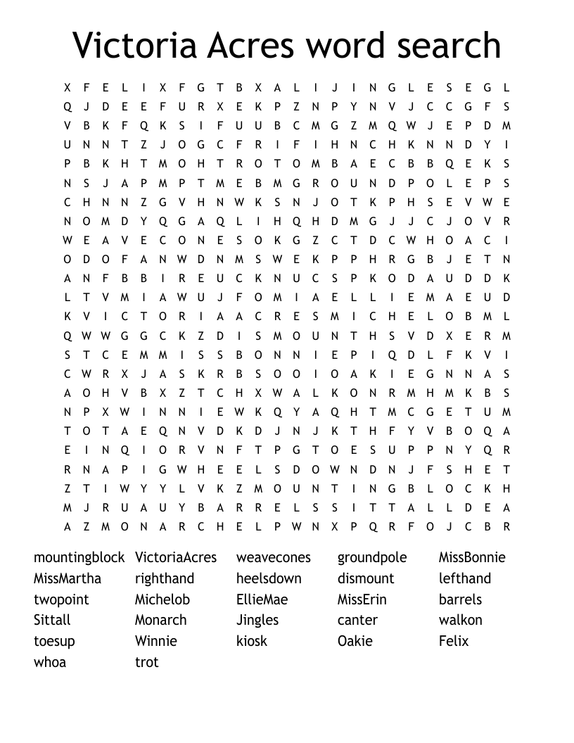 Victoria Acres word search - WordMint