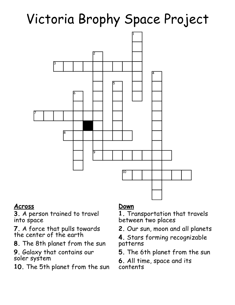 Victoria Brophy Space Project Crossword - WordMint