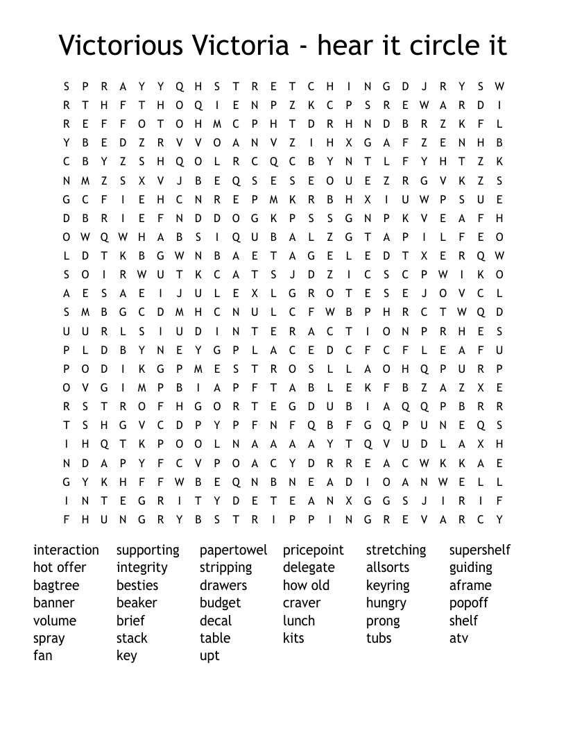 Victorious Victoria - hear it circle it Word Search - WordMint