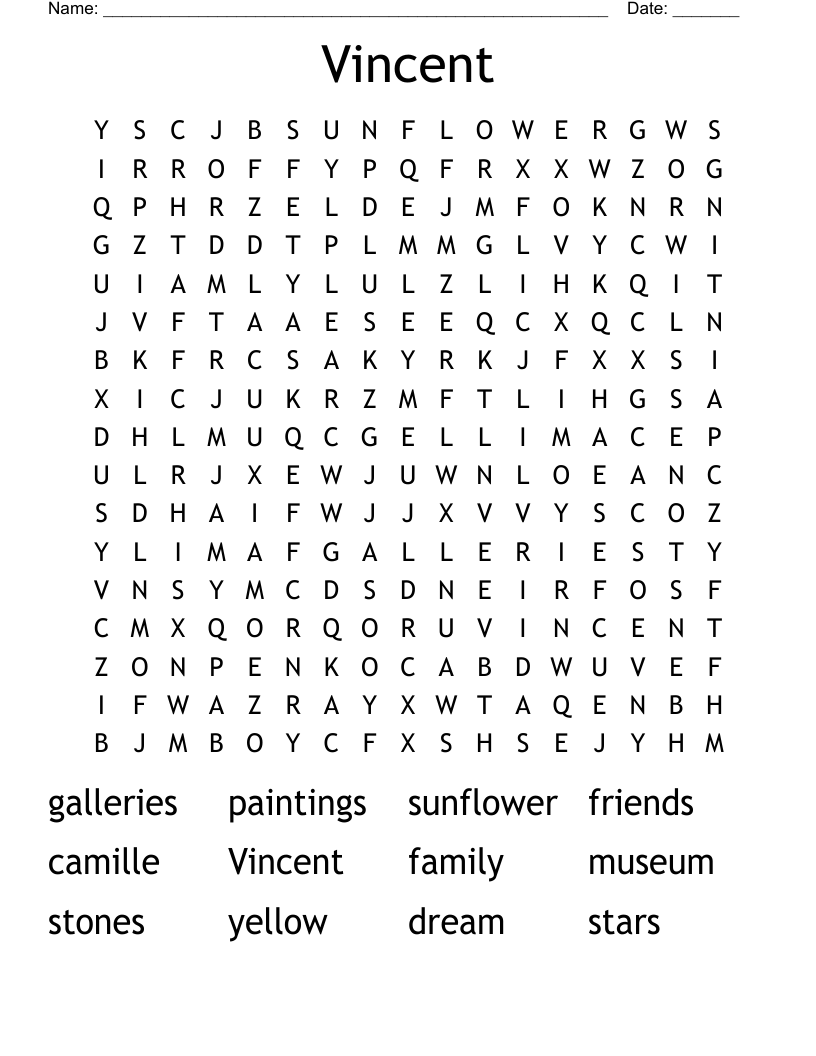 Vincent Word Search - WordMint