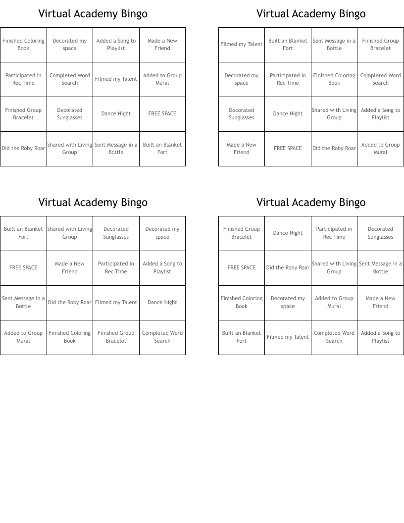 Virtual Academy Bingo - WordMint