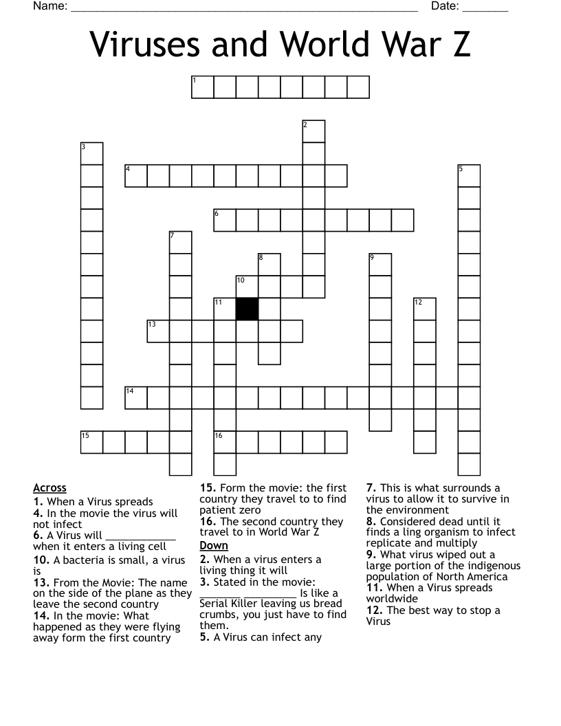 Viruses and World War Z Crossword - WordMint