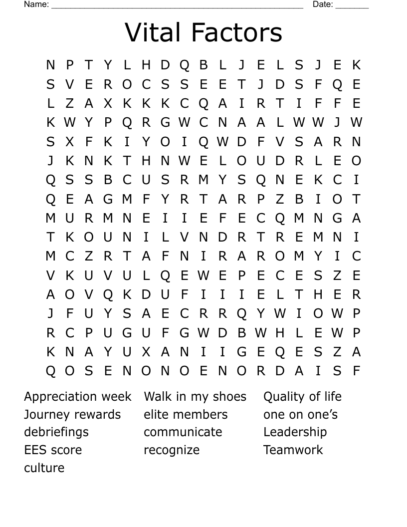 Vital Factors Word Search - WordMint