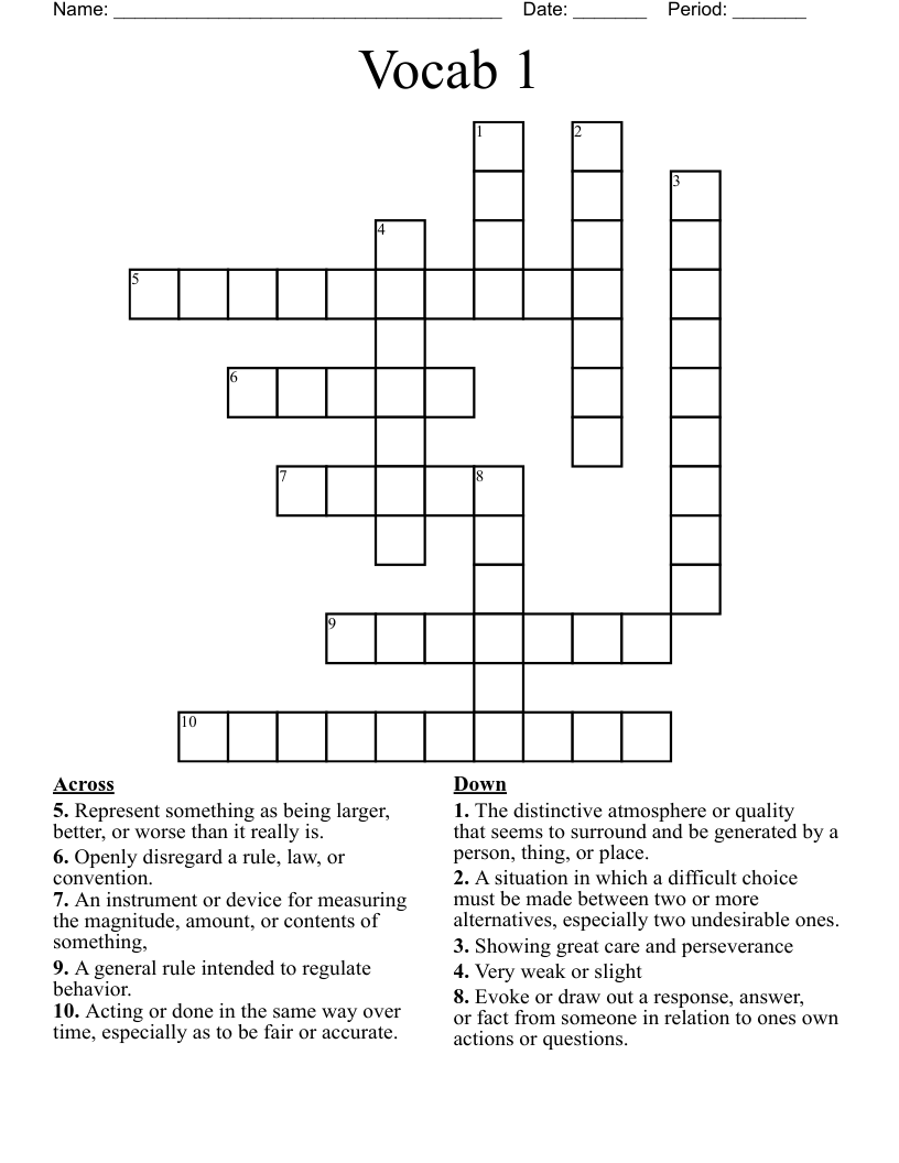 Vocab 1 Crossword - WordMint