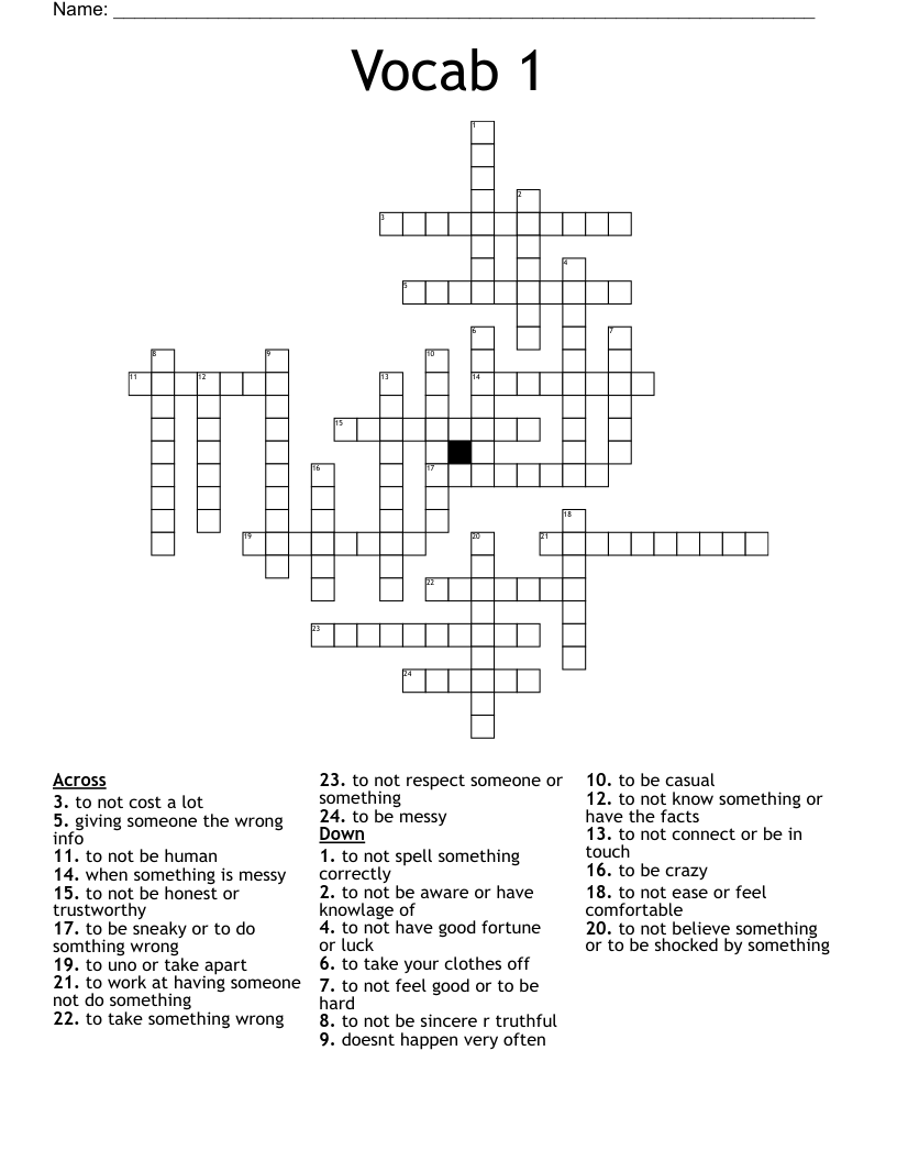 Vocab 1 Crossword - WordMint