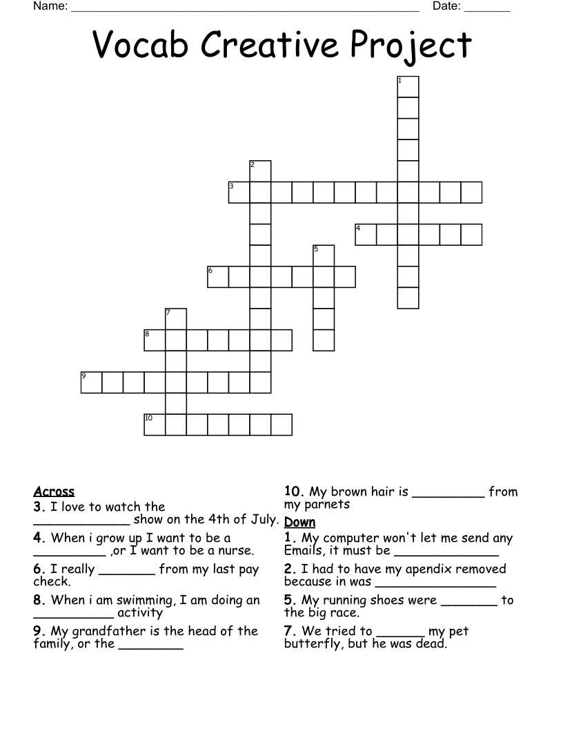 Vocab Creative Project Crossword - WordMint