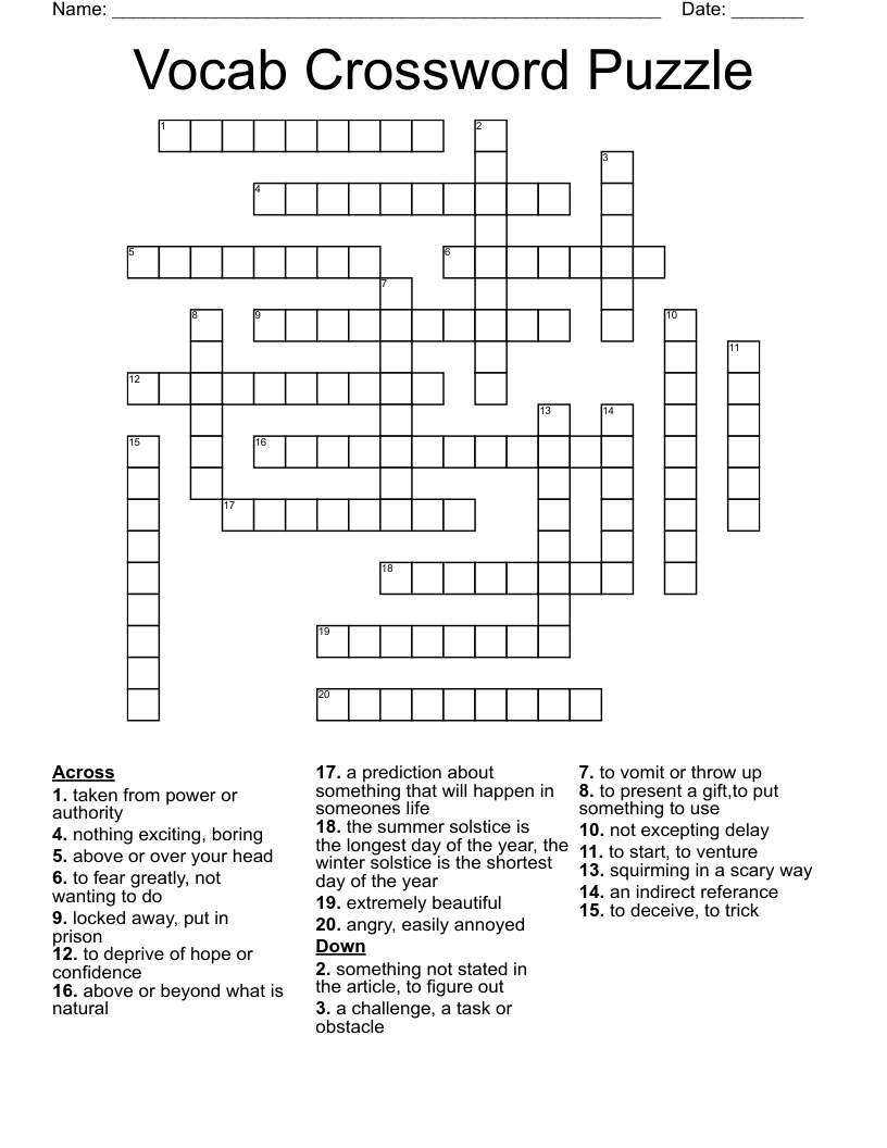 Vocab Crossword Puzzle - WordMint