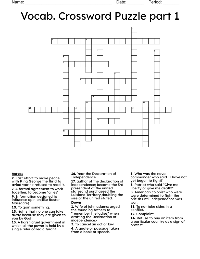 Vocab. Crossword Puzzle part 1 - WordMint