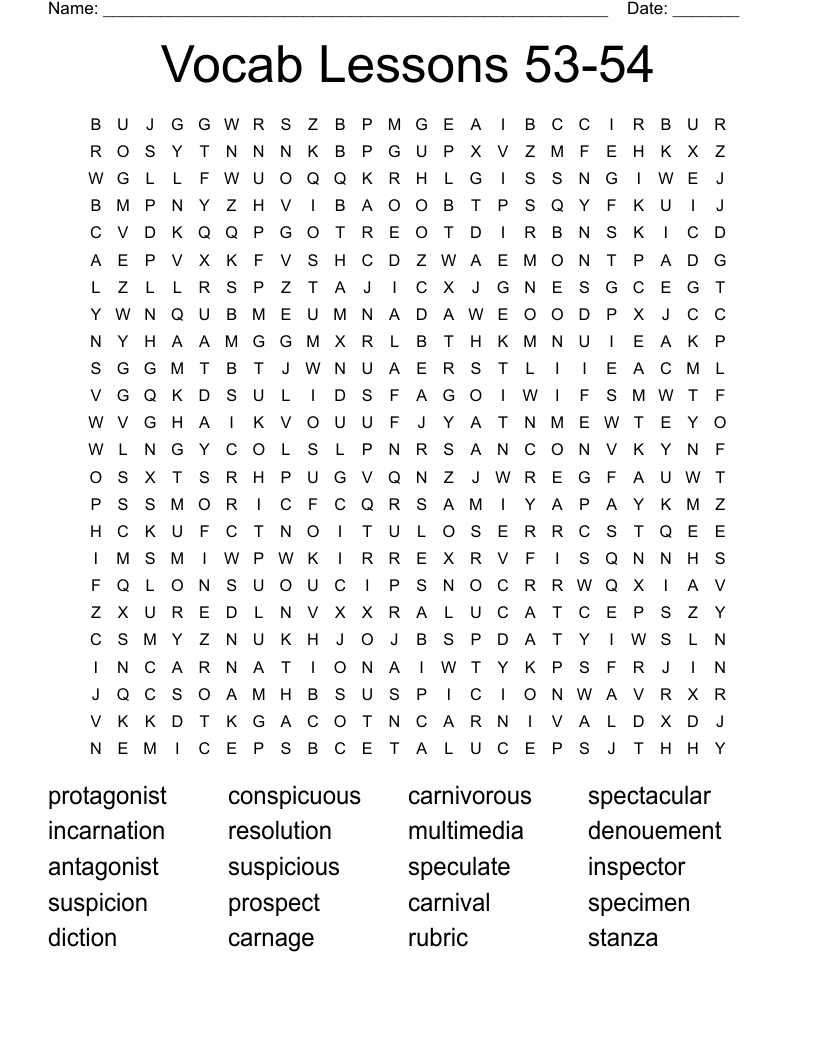 Vocab Lessons 53-54 Word Search - WordMint