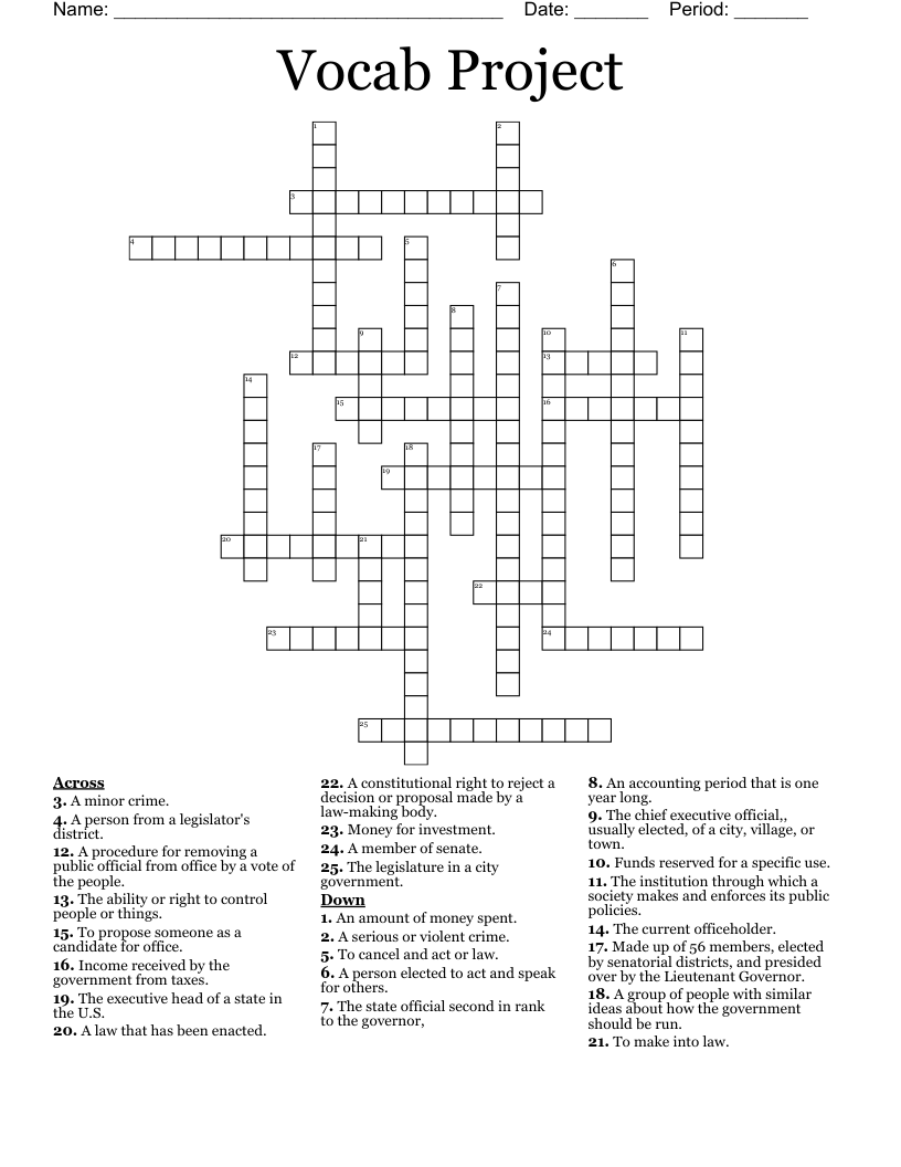 Vocab Project Crossword - WordMint