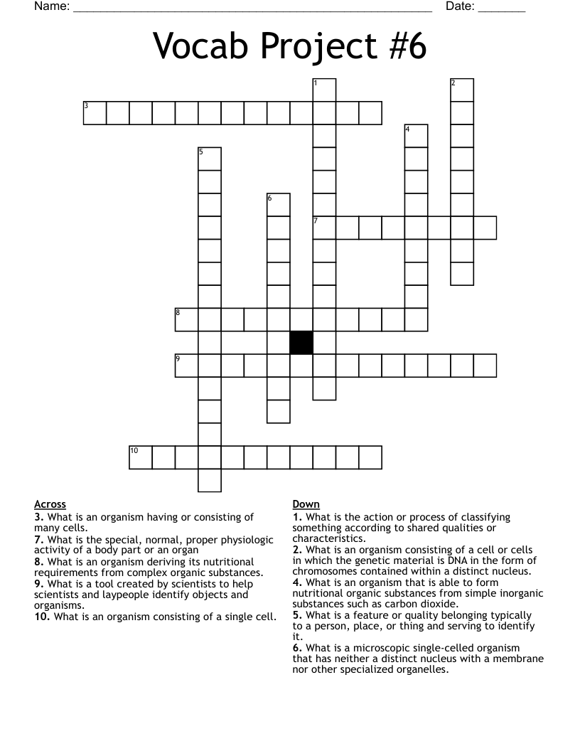 Vocab Project #6 Crossword - WordMint