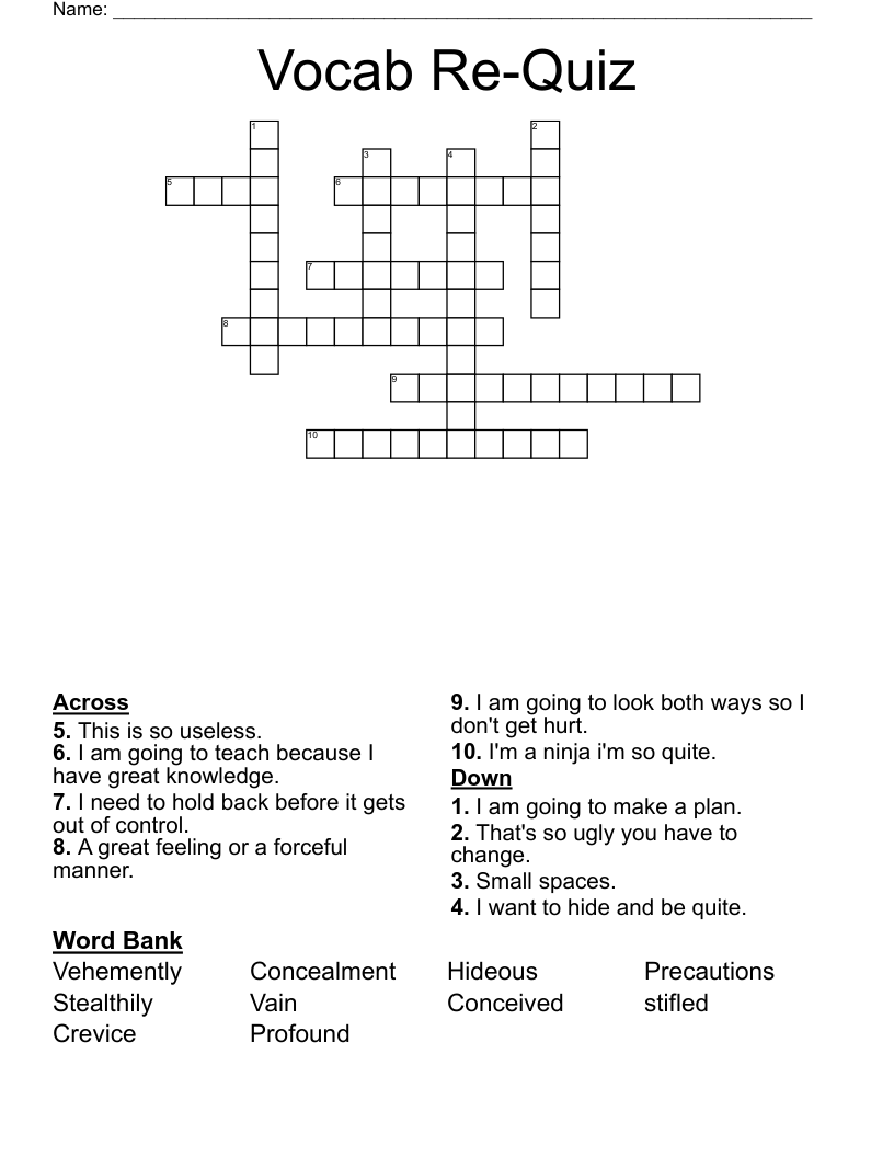 Vocab Re-Quiz Crossword - WordMint