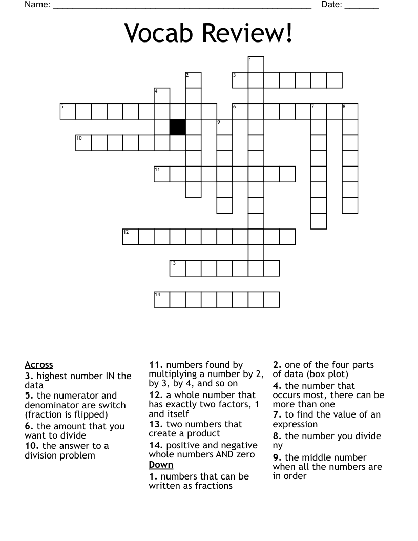 Vocab Review! Crossword - WordMint