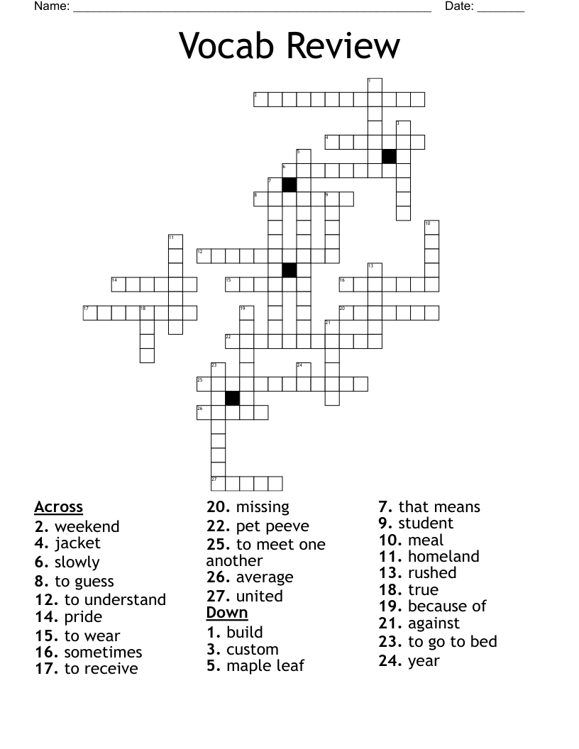 Vocab Review Crossword - WordMint