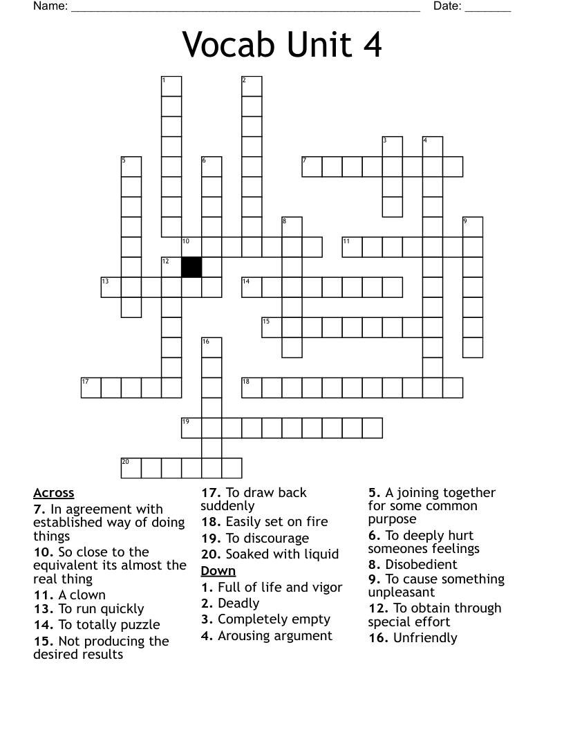Unit 4 Vocabulary Crossword WordMint