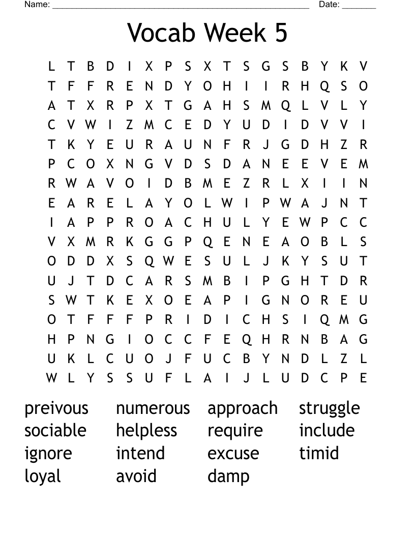 Vocab Week 5 Word Search - WordMint