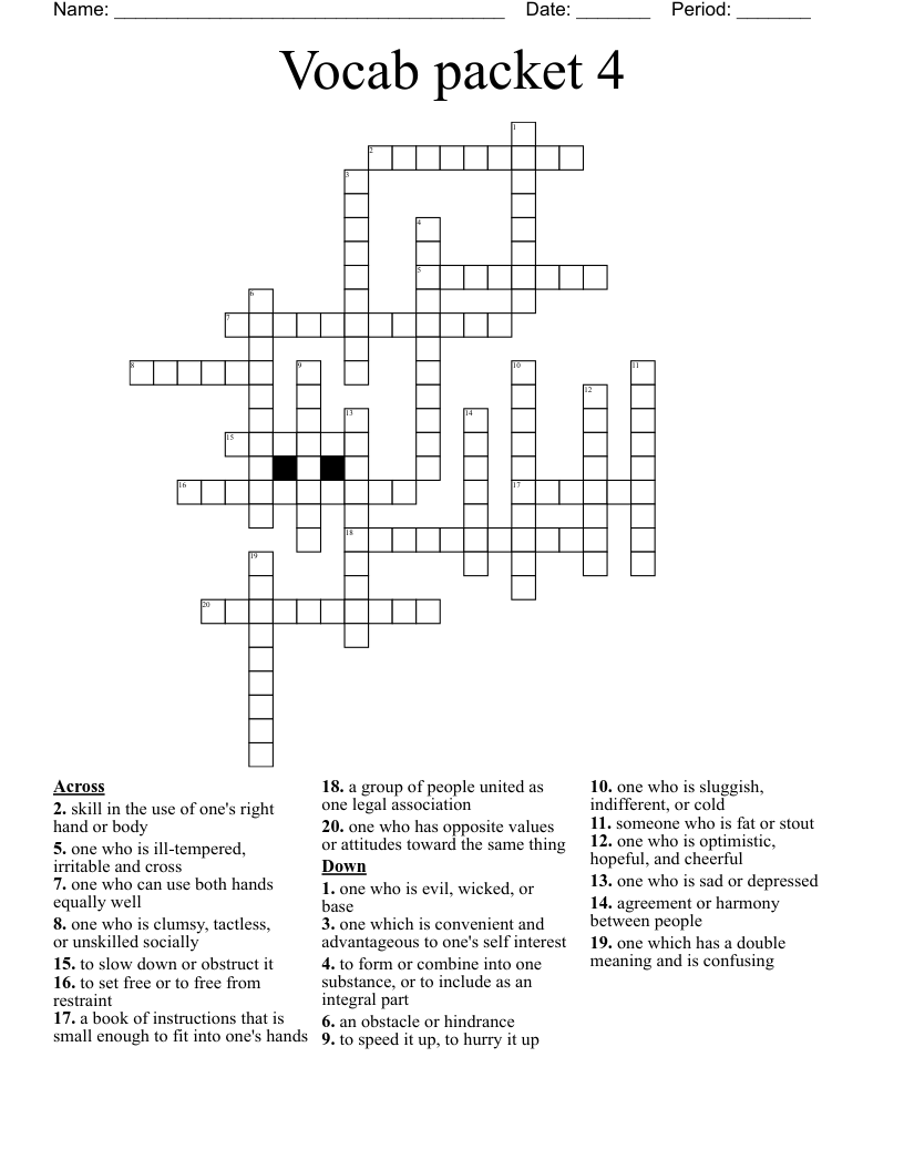 Vocab packet 4 Crossword - WordMint