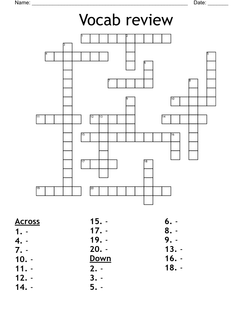 Vocab Review Crossword WordMint