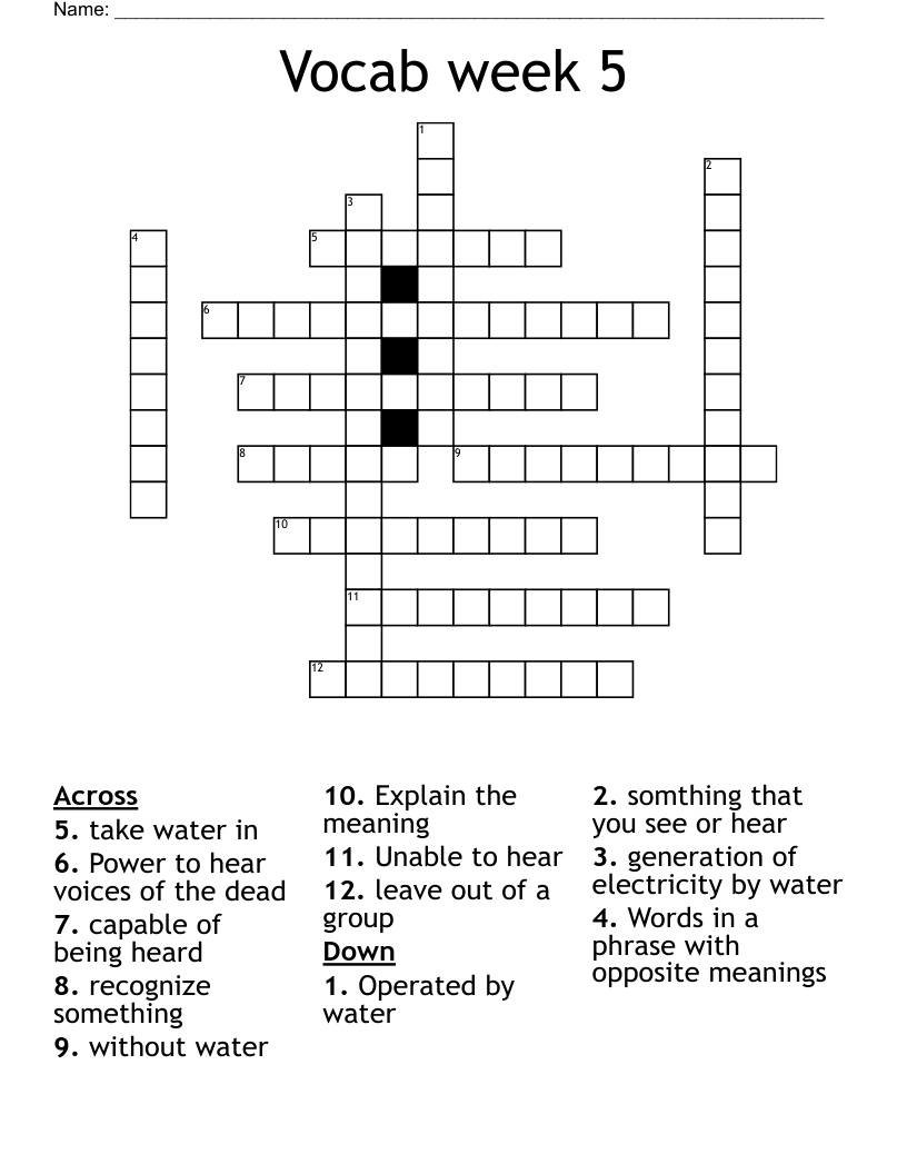 Vocab week 5 Crossword - WordMint