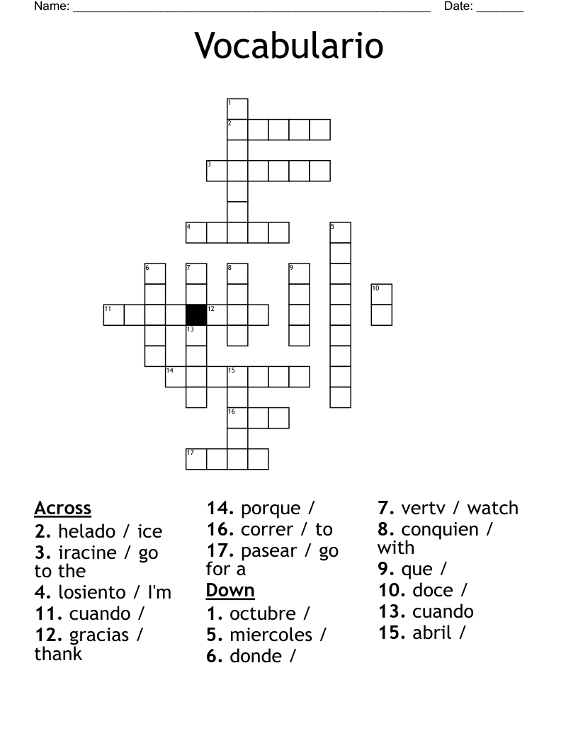 Vocabulario Crossword - WordMint
